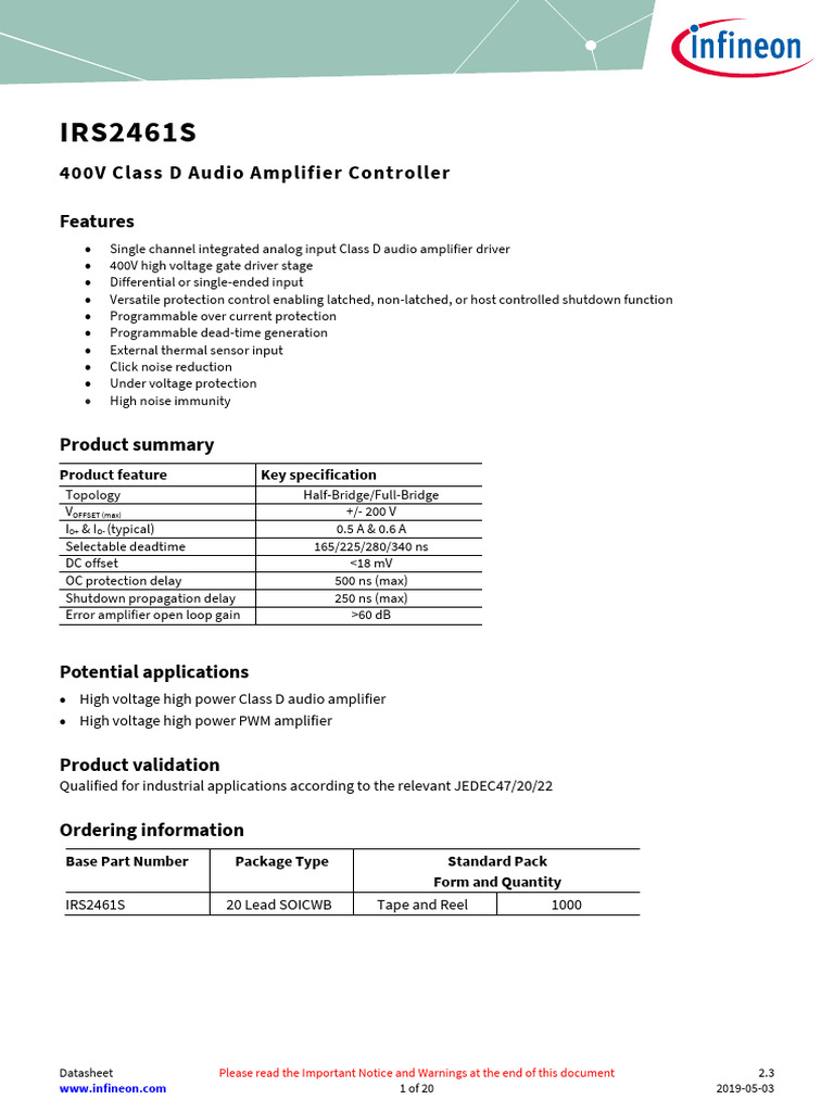 Infineon IRS2461S DataSheet v01 00 en | PDF | Amplifier | Electronics
