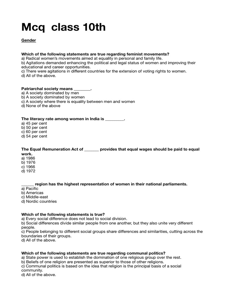 Open MCQ Class 10th | PDF | Discrimination | Caste