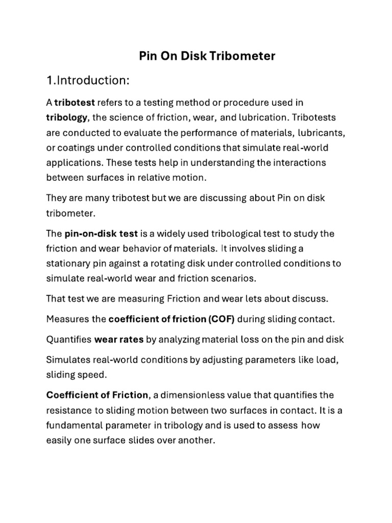 Pin On Disk Tribometer | PDF
