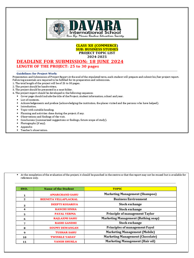 Class 12 Business Studies Project 2024-25 | PDF