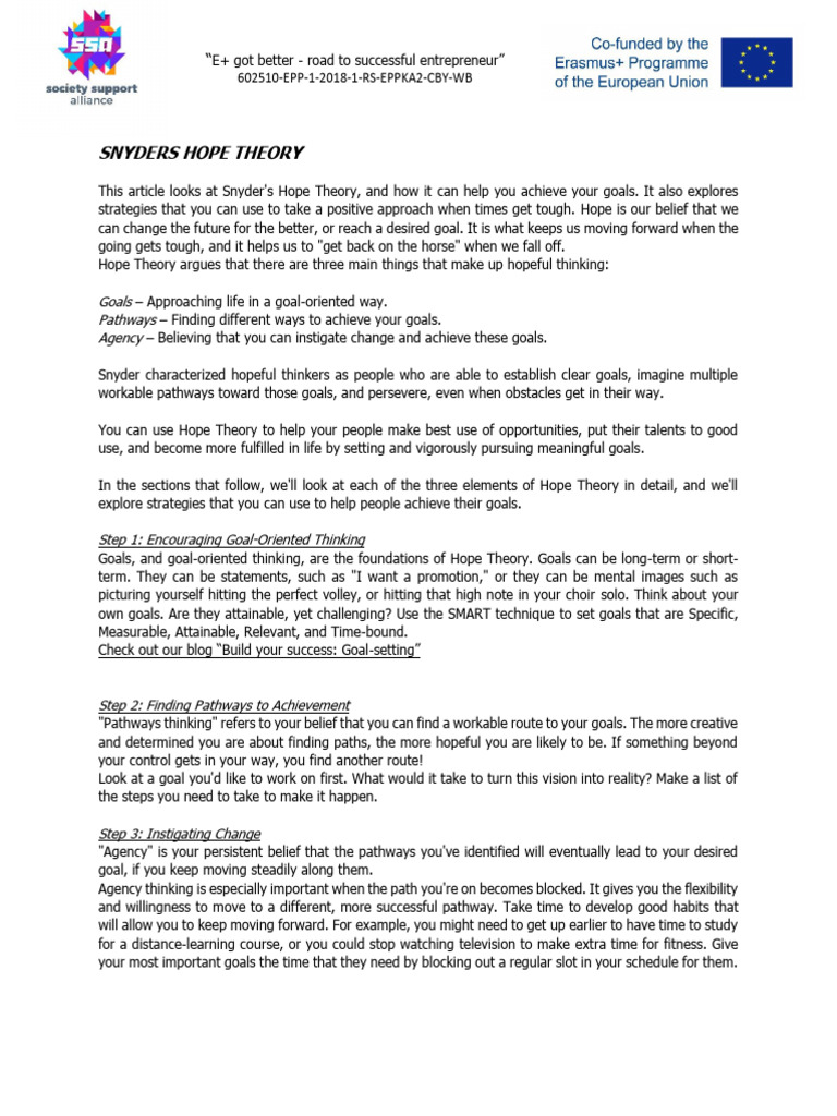 Snyders Hope Theory | PDF | Goal | Hope
