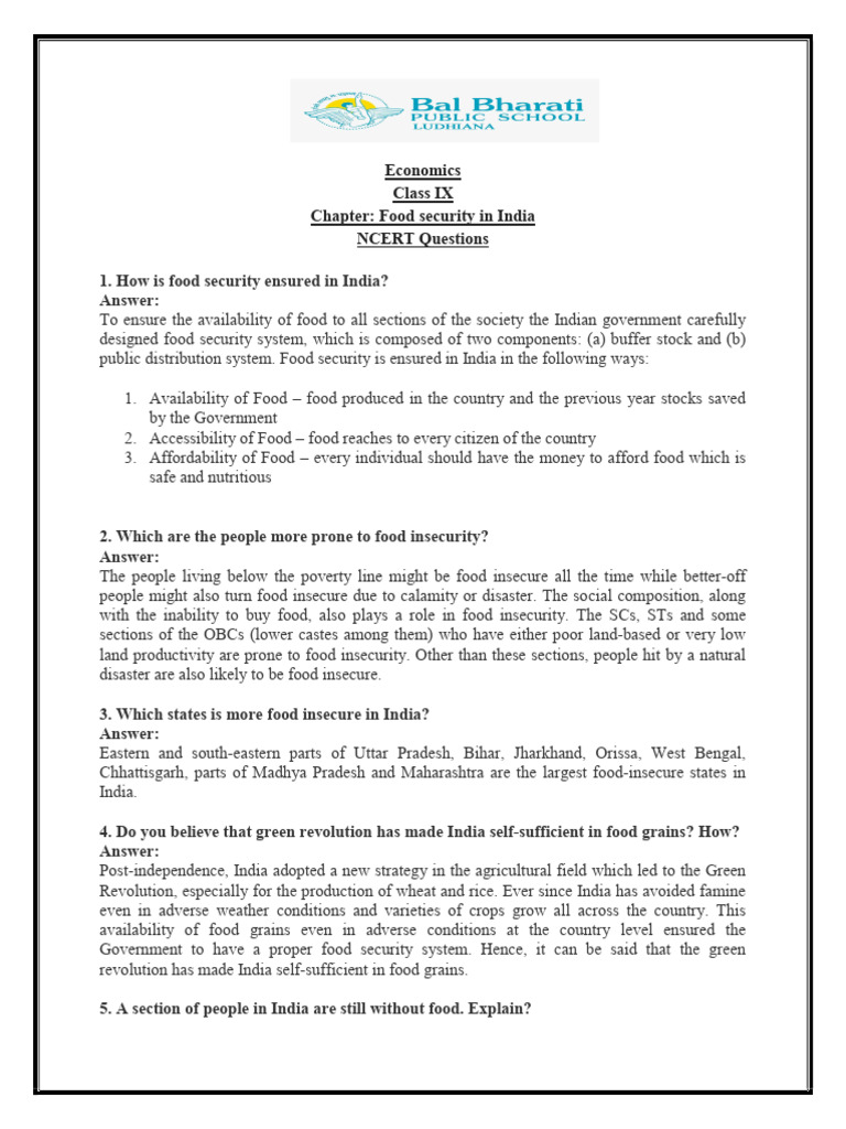 Food Security in India NCERT Questions | PDF | Famine | Hunger