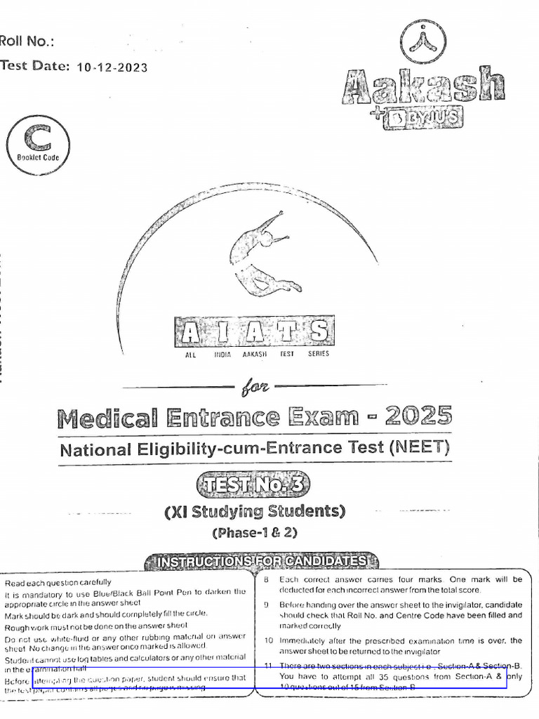Aiats 3 Code c Tym Batch Que Paper @Cet_jee_neet | PDF