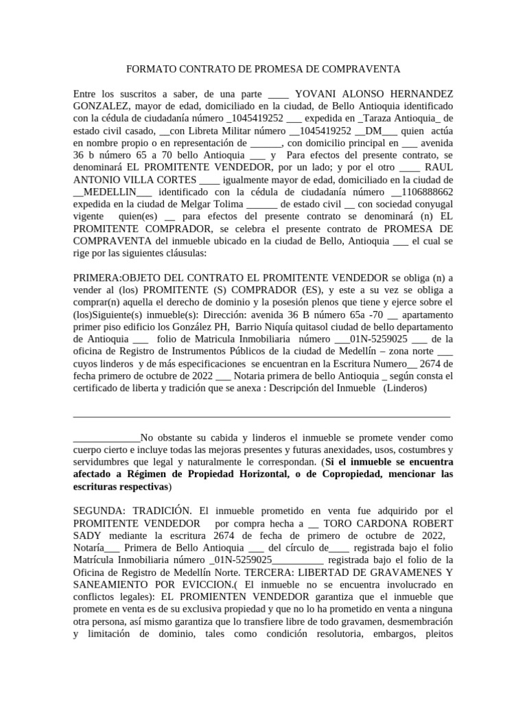 Formato Contrato de Promesa de Compraventa | PDF