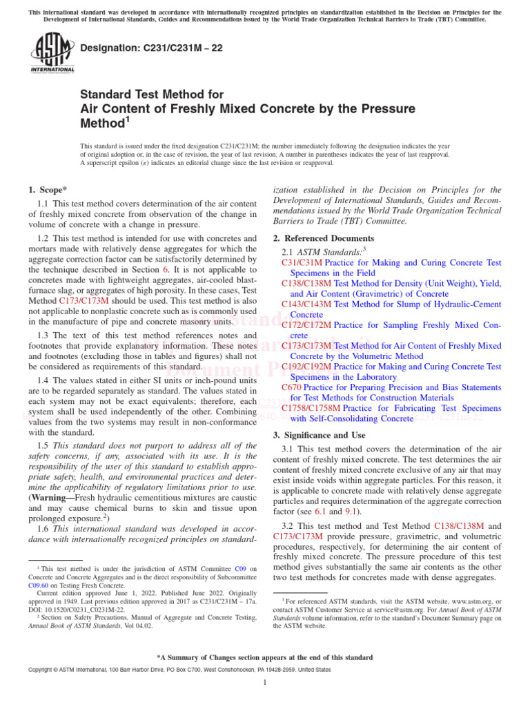 ASTM-C231-C231M-22 | PDF | Concrete | Calibration