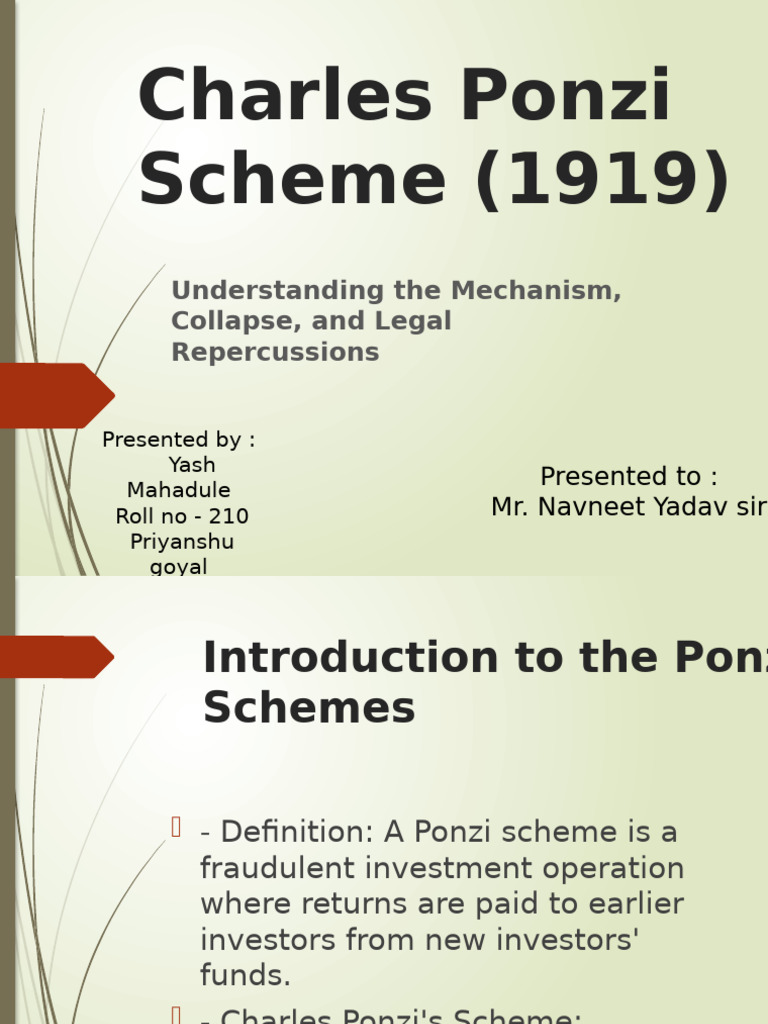 Charles Ponzi Scheme Presentation[1] Pfp | PDF | Ponzi Scheme