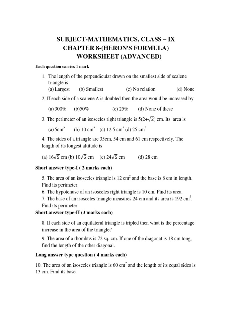 Ws-Herons Formula Advance Question | PDF