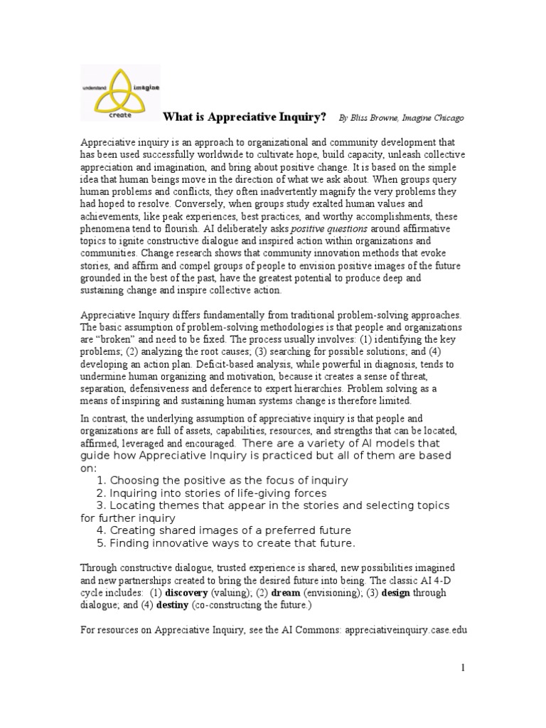 What Is Appreciative Inquiry?: by Bliss Browne, Imagine Chicago | PDF ...