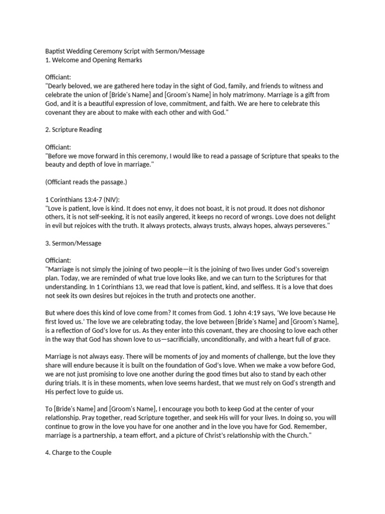 Baptist Wedding Ceremony Script With Sermon 3 | PDF | Religious Belief ...