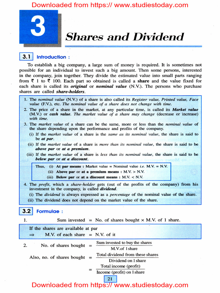 ICSE Class 10 Bansal Maths Chapter 03 Shares and Dividend | PDF