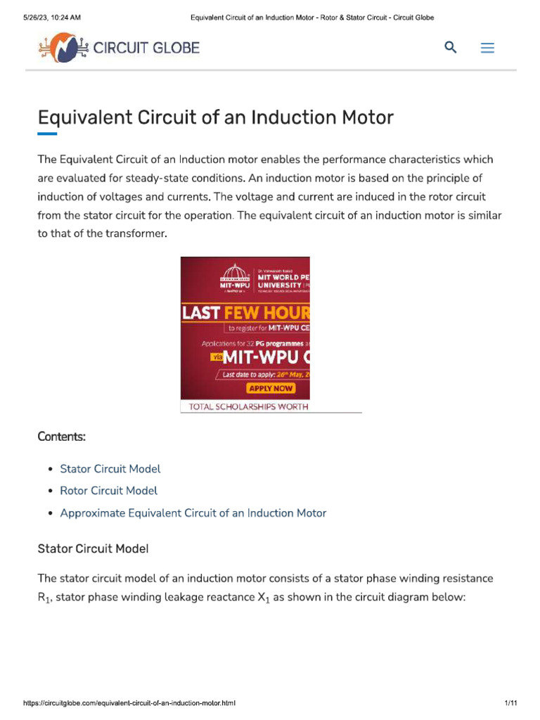 Induction Motor Equivalent Circuit Pdf