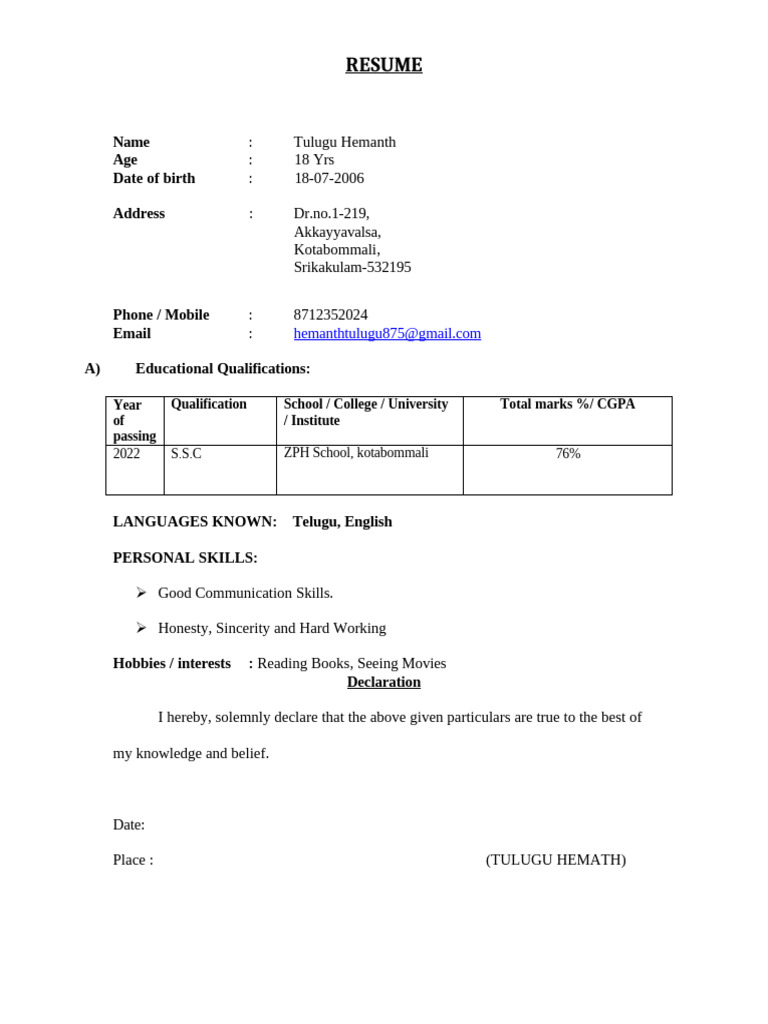 Hemanth Resume | PDF