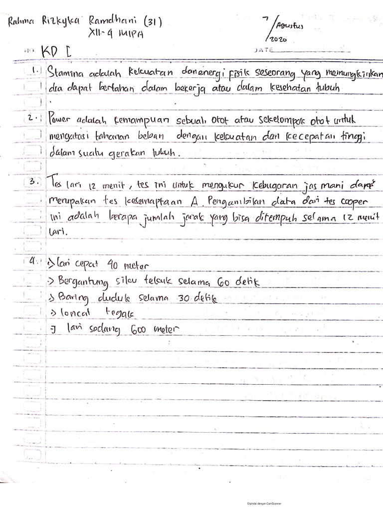 PJOK KD I - KD II - Rahma Rizkyka Ramdhani (31) - XII-4 MIPA | PDF