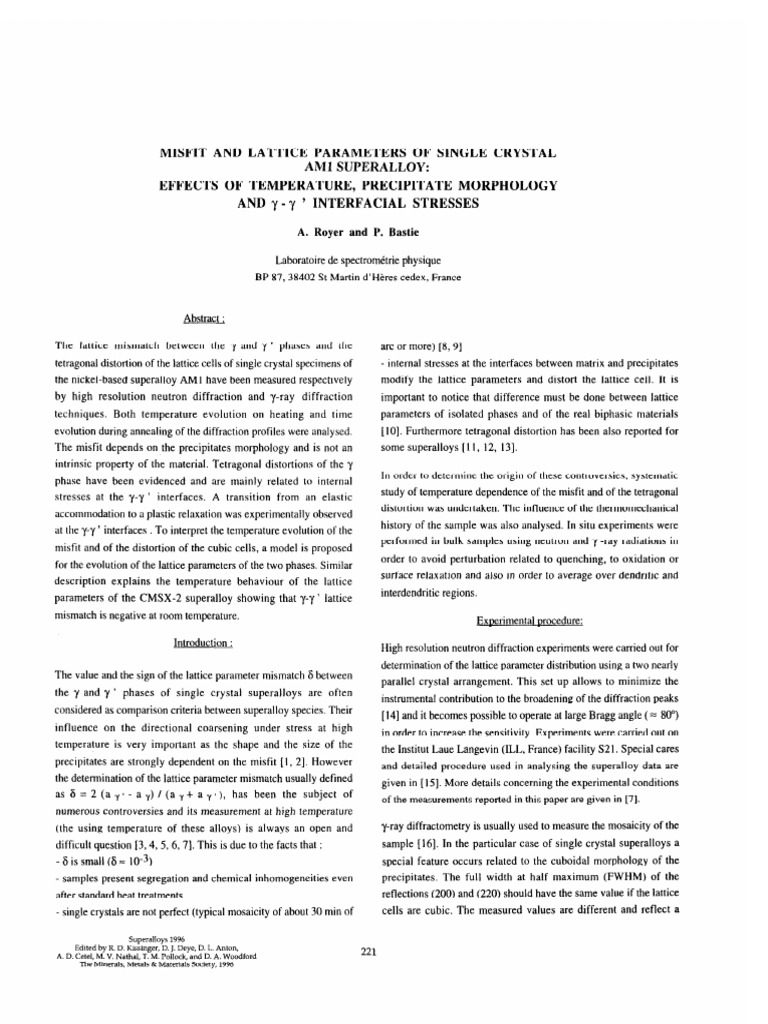 Misfit and Lattice Parameters of Single Crystal AM1 Superalloy_ Effects of Temperature ...