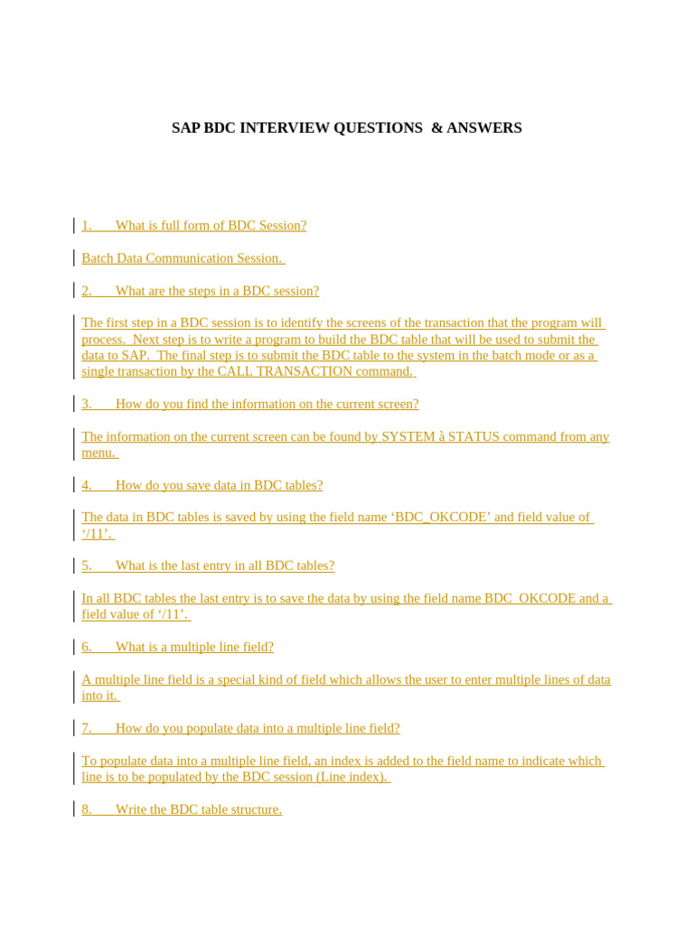 Sap BDC Interview Questions | PDF