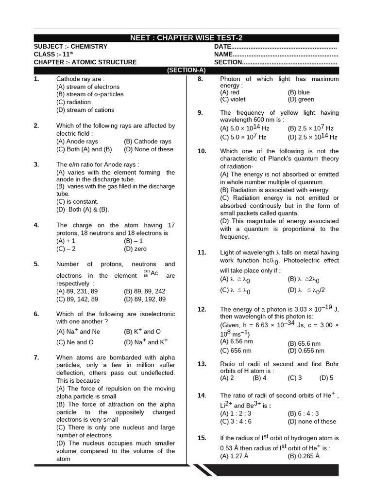 1-Atomic Structure Question | PDF | Atomic Orbital | Electron