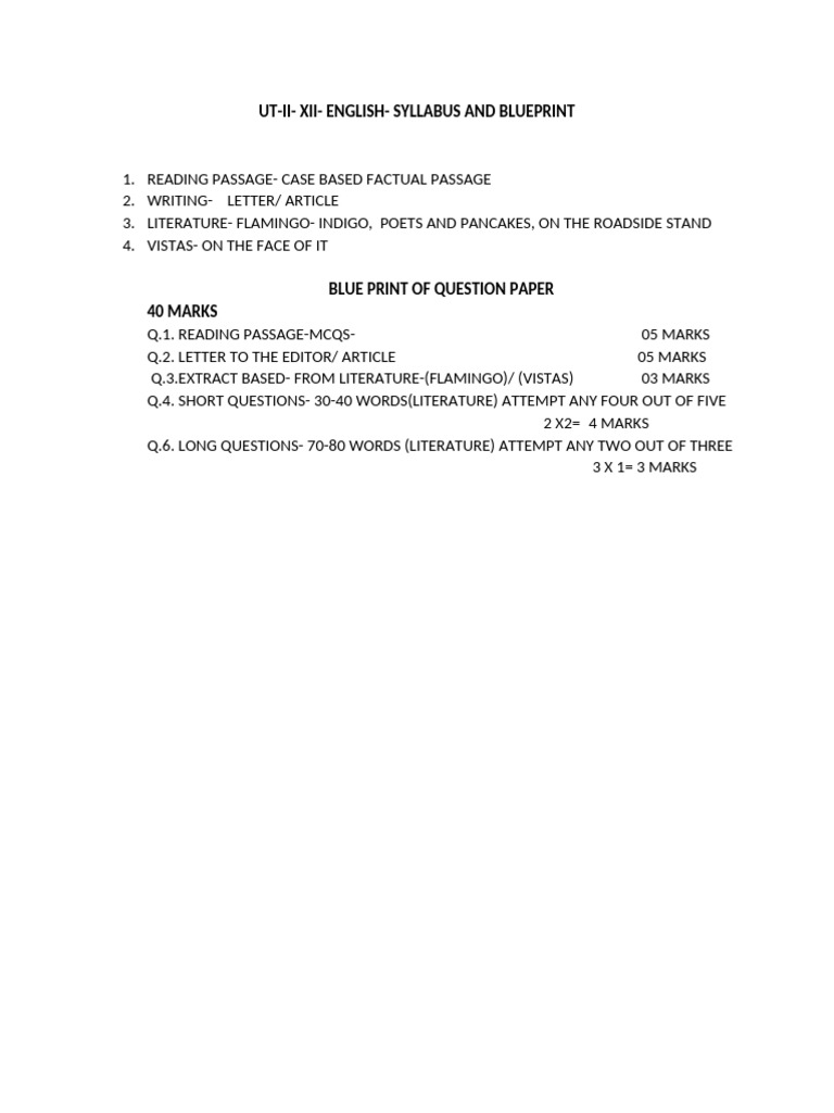 Ut2 Syllabus and Blue Print Ut2 | PDF