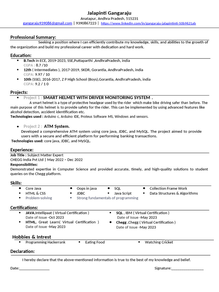 Gangaraju Resume | PDF | Java (Programming Language) | Software Engineering