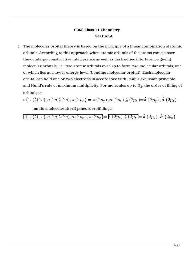 11 Chemistry Sample Paper 01 | PDF | Molecular Orbital | Chemical Bond