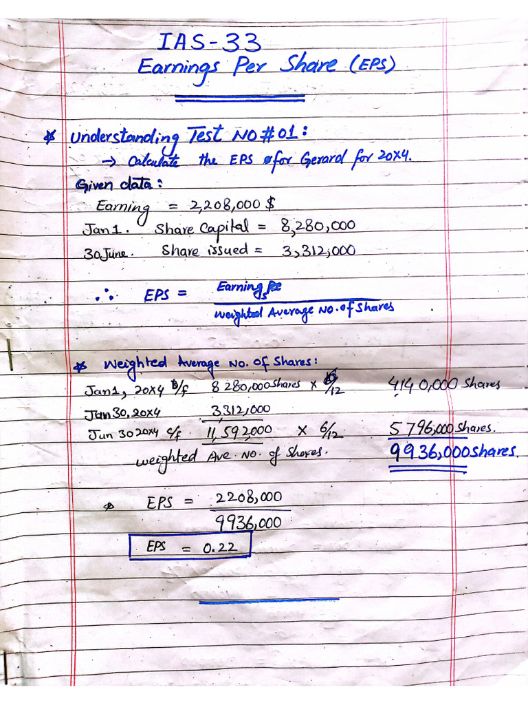 EPS (IAS-33) Understandings Questions 1-6 and Practice Questions 1-6 | PDF