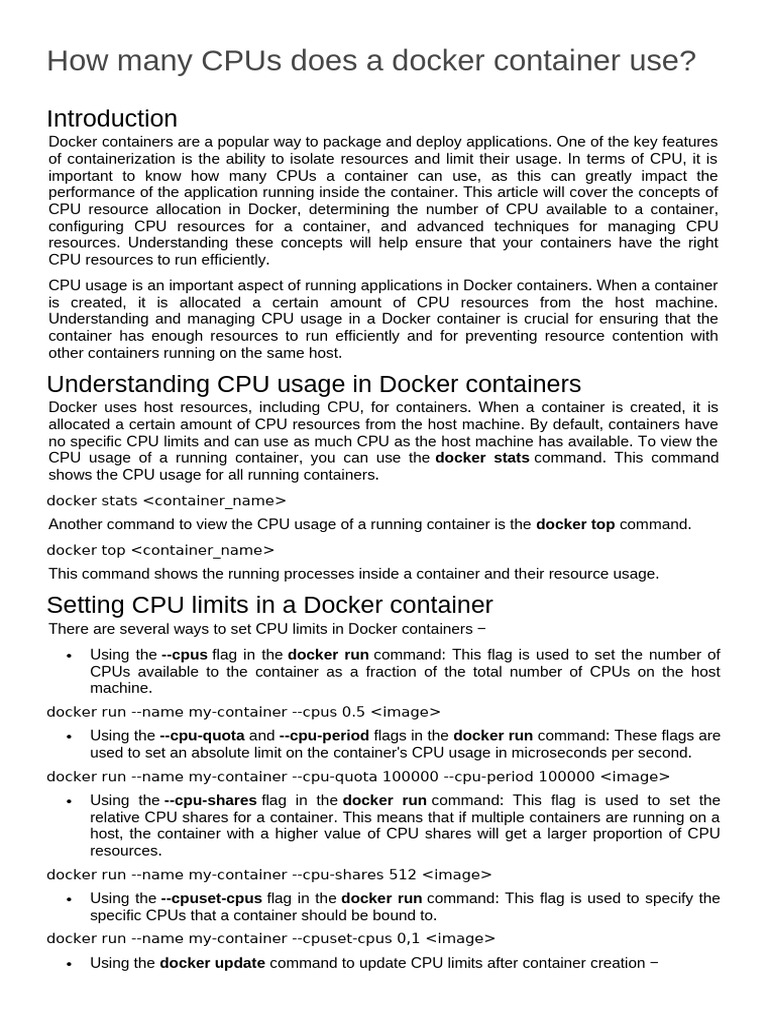 Docker CPU Management Guide | PDF | Central Processing Unit | Computer Science