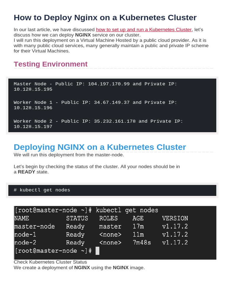 How To Deploy Nginx On A Kubernetes Cluster Pdf Computer Cluster