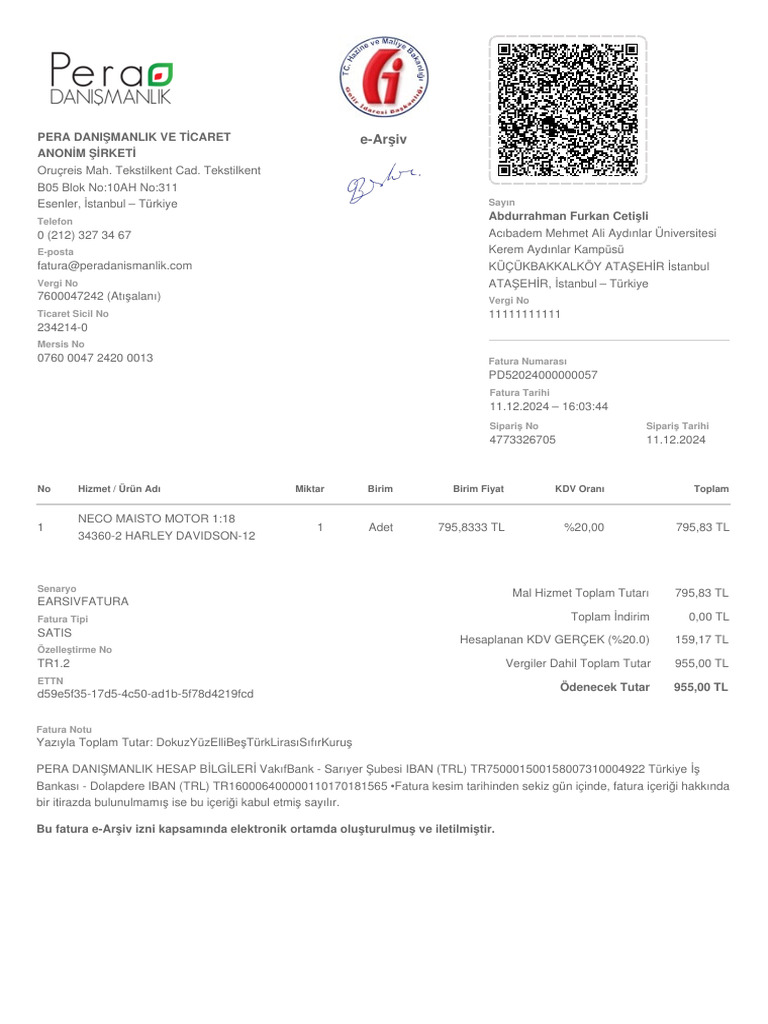 E-Arşiv: Pera Danişmanlik Ve Ticaret Anonim Şirketi | PDF