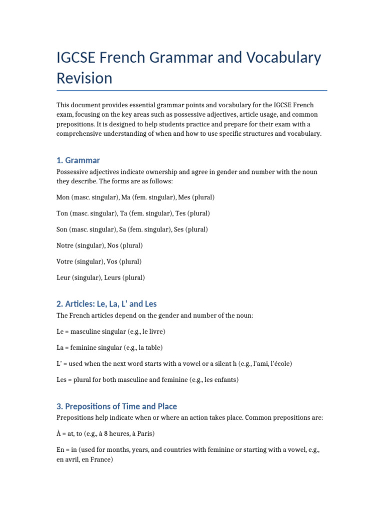 IGCSE_French_Revision_Guide | PDF