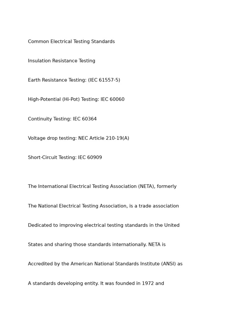 Common Electrical Testing Standards | PDF