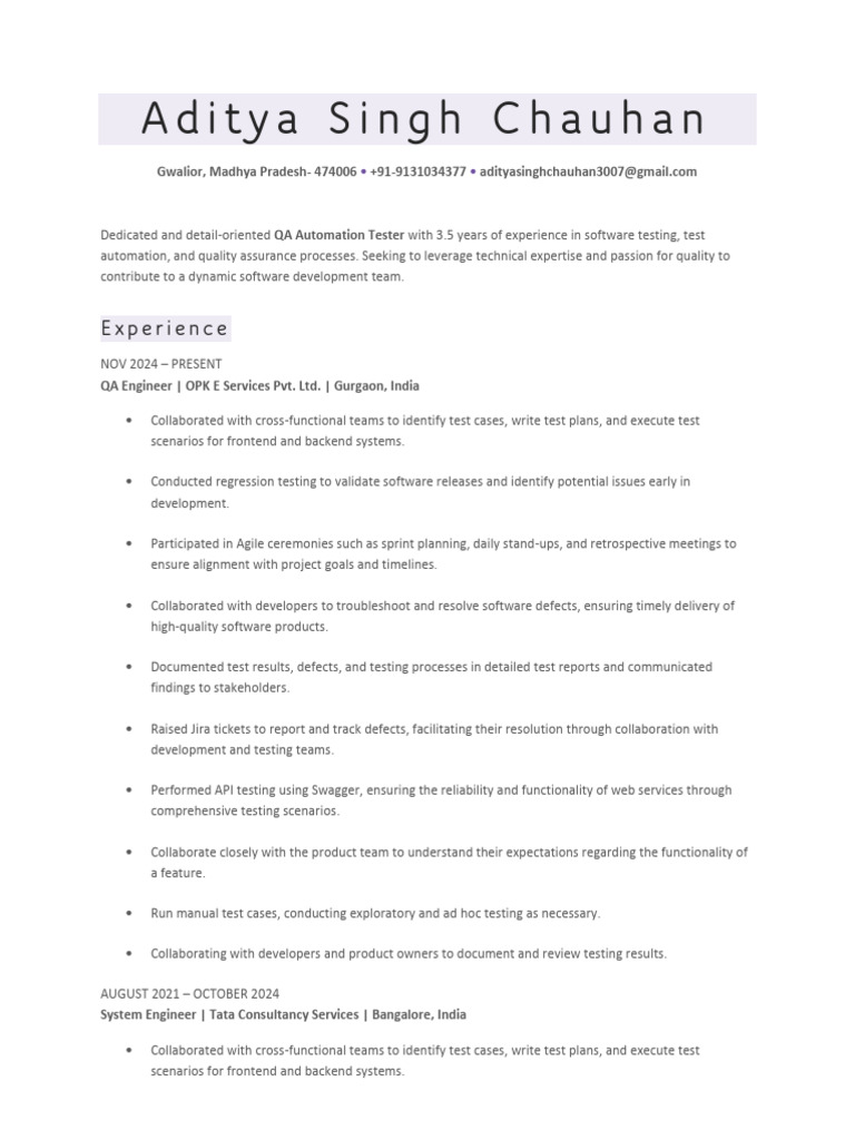 Aditya Singh Chauhan Resume | PDF | Software Testing | Selenium (Software) Aditya Singh Chauhan Resume | PDF | Software Testing | Selenium (Software)