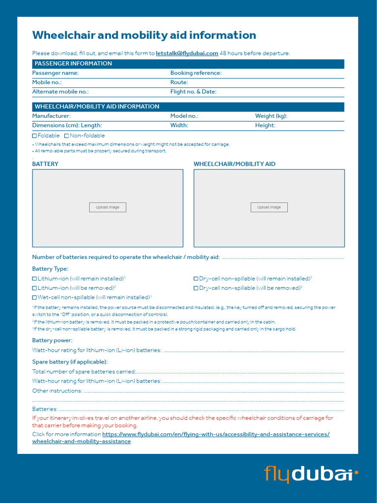 Wheelchair Aid Info for Flydubai Passengers | PDF | Lithium Ion Battery ...