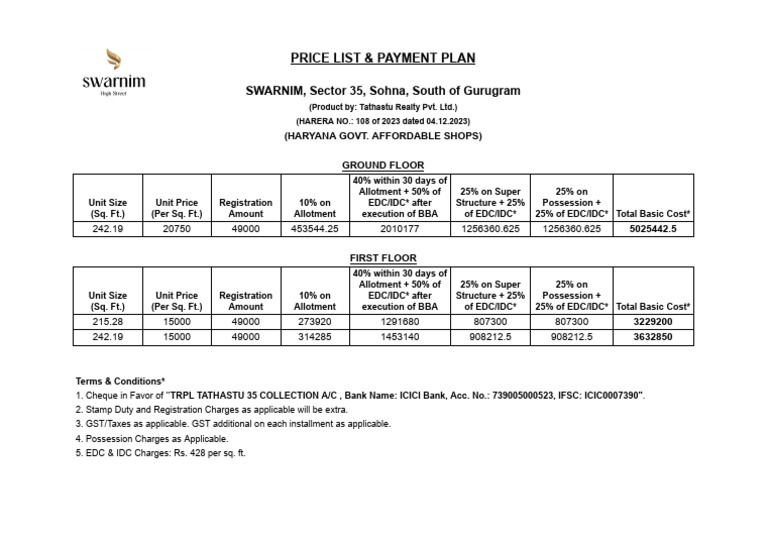 Swarnim Price List Pdf