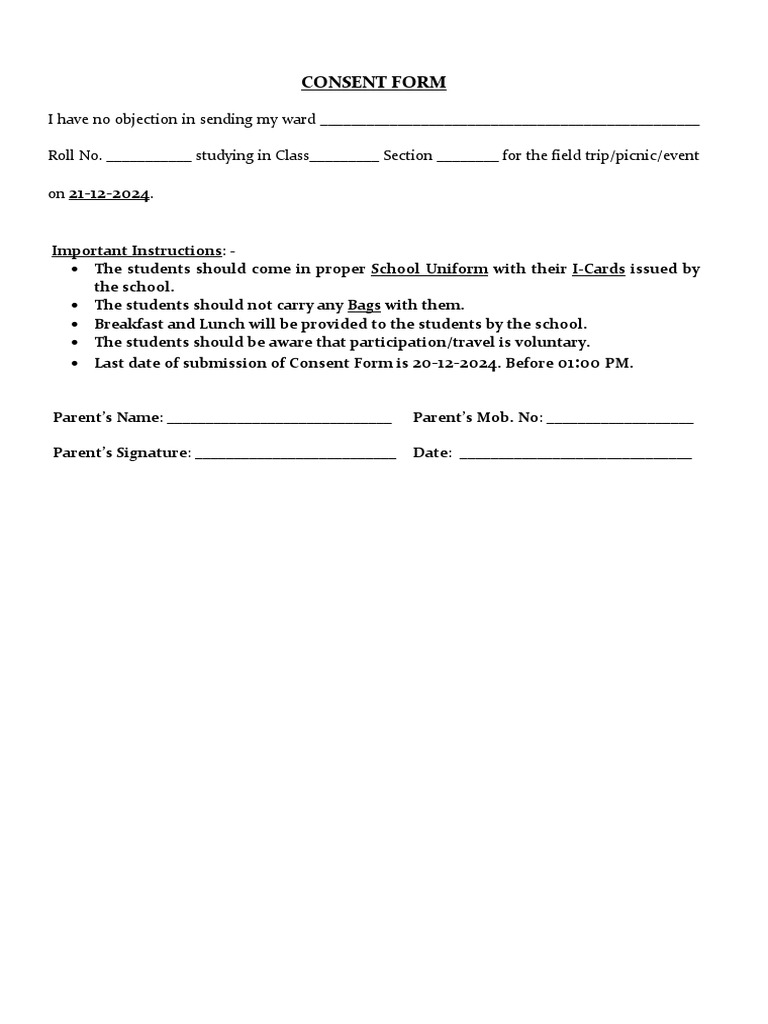 Consent Form Picnic 1 | PDF