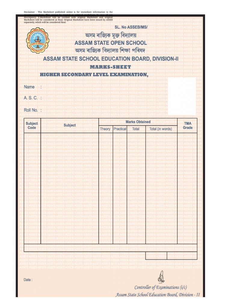 E-Marksheet Disclaimer Notice | PDF
