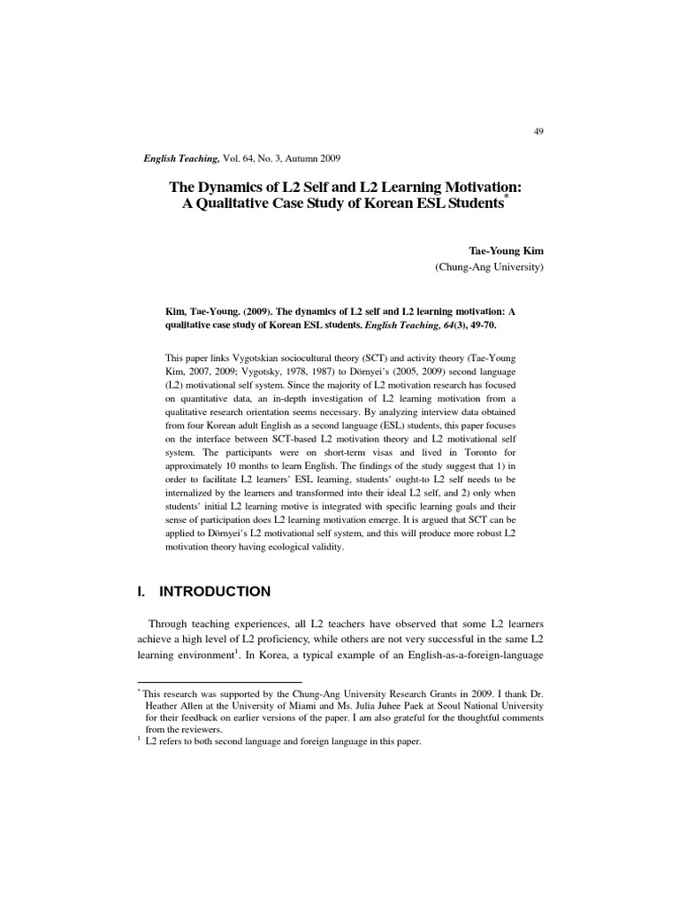 The Dynamicsof L2 Selfand L2 Learning Motivation English | PDF ...