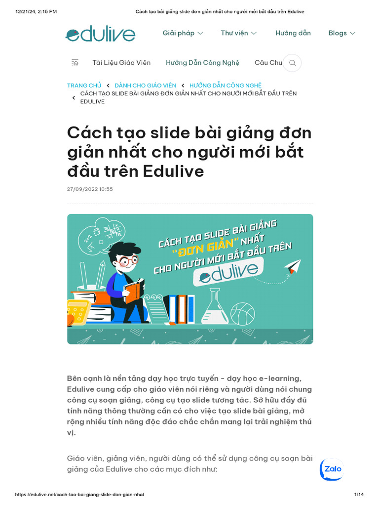 Cách tạo bài giảng slide đơn giản nhất cho người mới bắt đầu trên Edulive | PDF