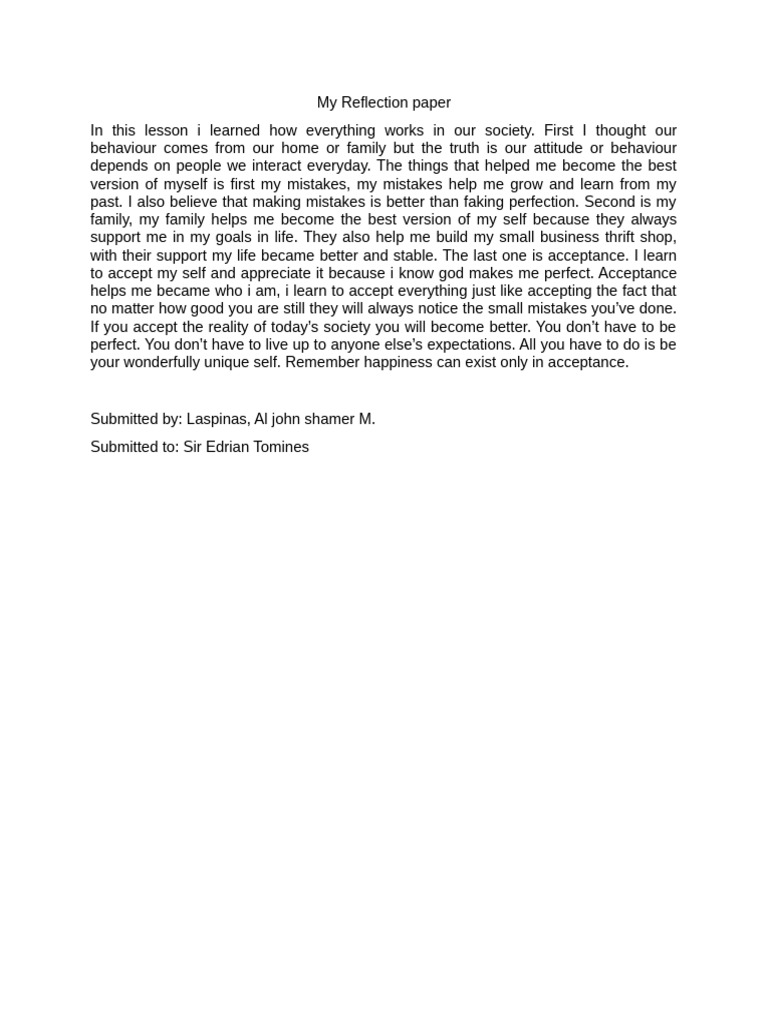 My Reflection Paper | PDF