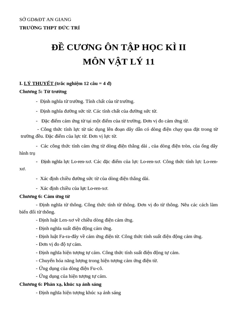De Cuong Ly 11 hk2 16 17 | PDF