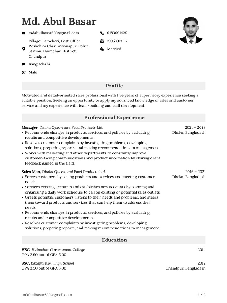Md.-Abul-Basar-Resume-20241116 | PDF | Human Communication