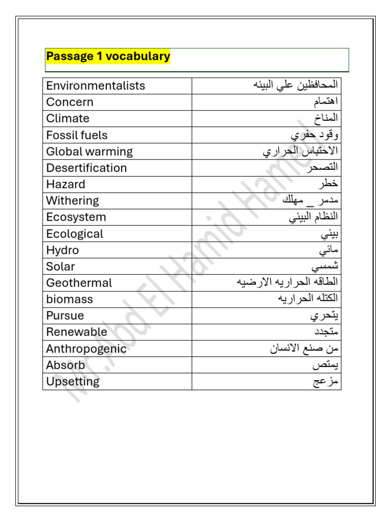 Passage Vocabulary 2 | PDF