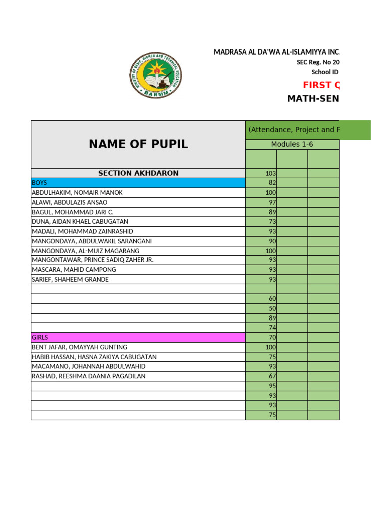 Senior Kinder Math Performance Report | PDF