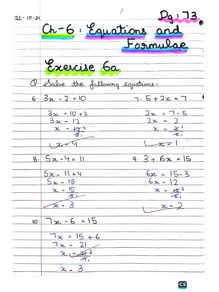 Gr-7 Ch-6 Equations & Formulas (NB Work) | PDF
