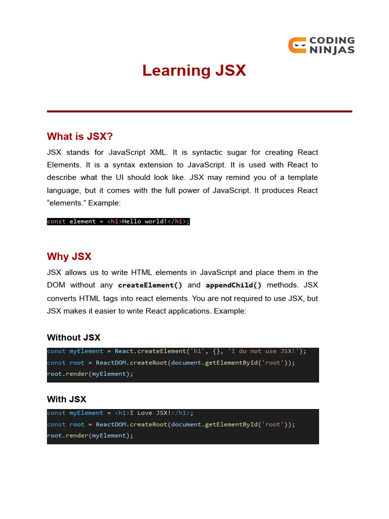 Learning JSX Summary Notes-3158 | PDF | Java Script | Html