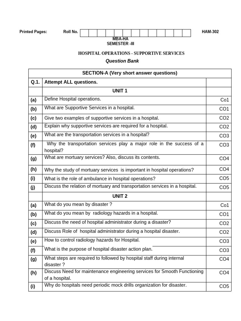 0 - HAM - 302 Hospital Operations Supportive Services Question Bank ...