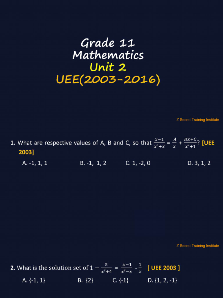 Maths Grade 11 Unit 2 Uee 2003-2016 | PDF