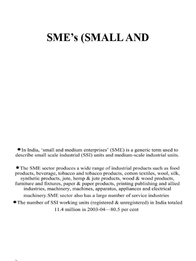 UNIT 4 - SME's (SMALL AND MEDIUM ENTERPRISES | PDF