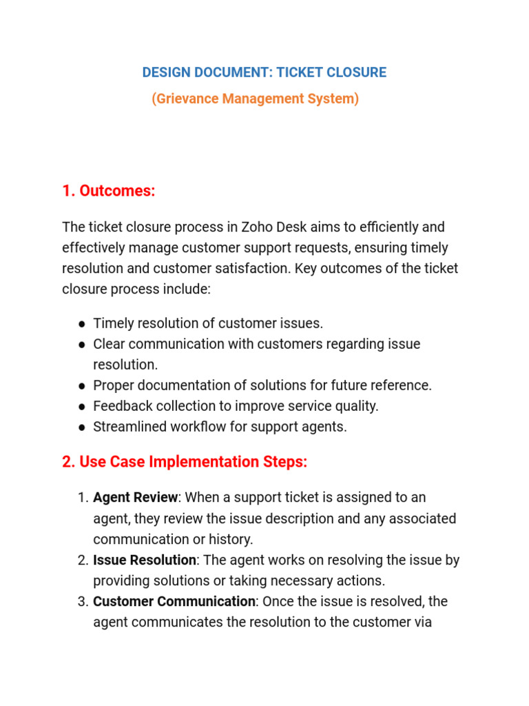 ZOHO Desk_Ticket Closure - Design Document | PDF | Business