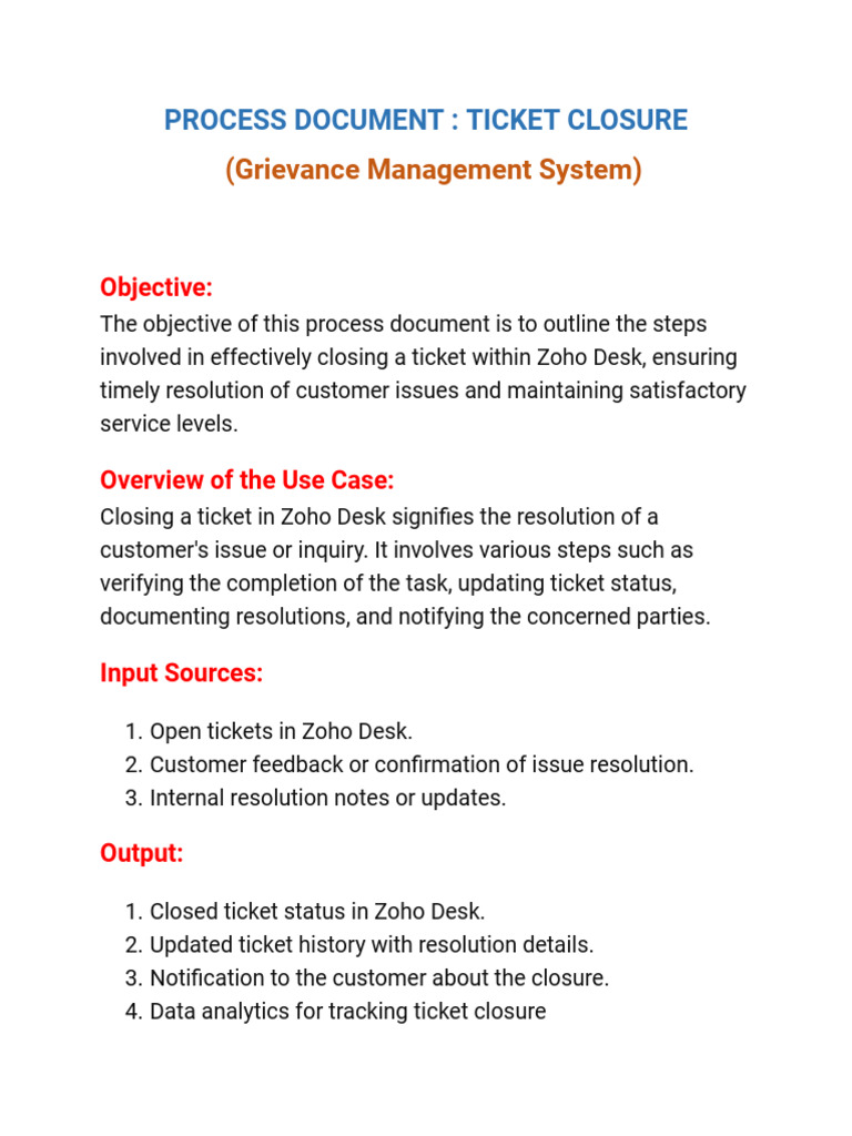 ZOHO Desk - Ticket Closure - Process Document | PDF | Information ...
