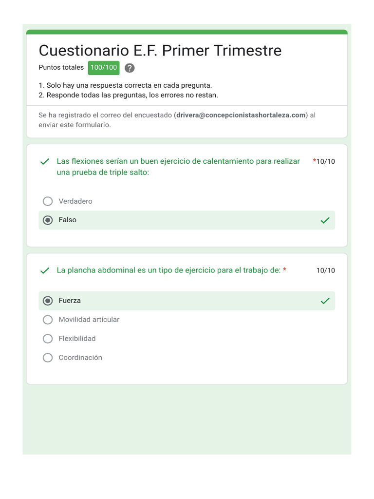 Cuestionario E.F. Primer Trimestre | PDF | Flexibilidad (anatomía)