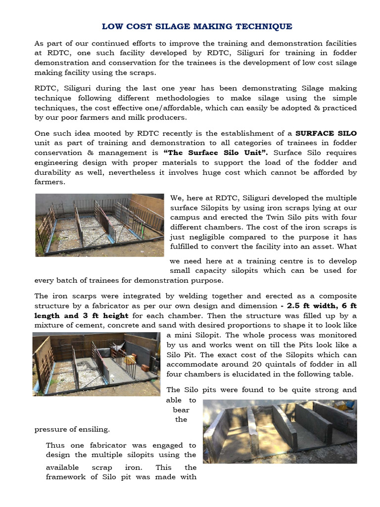 Creating Low Cost Facility For Silage Making at RDTC Siliguri 0 | PDF